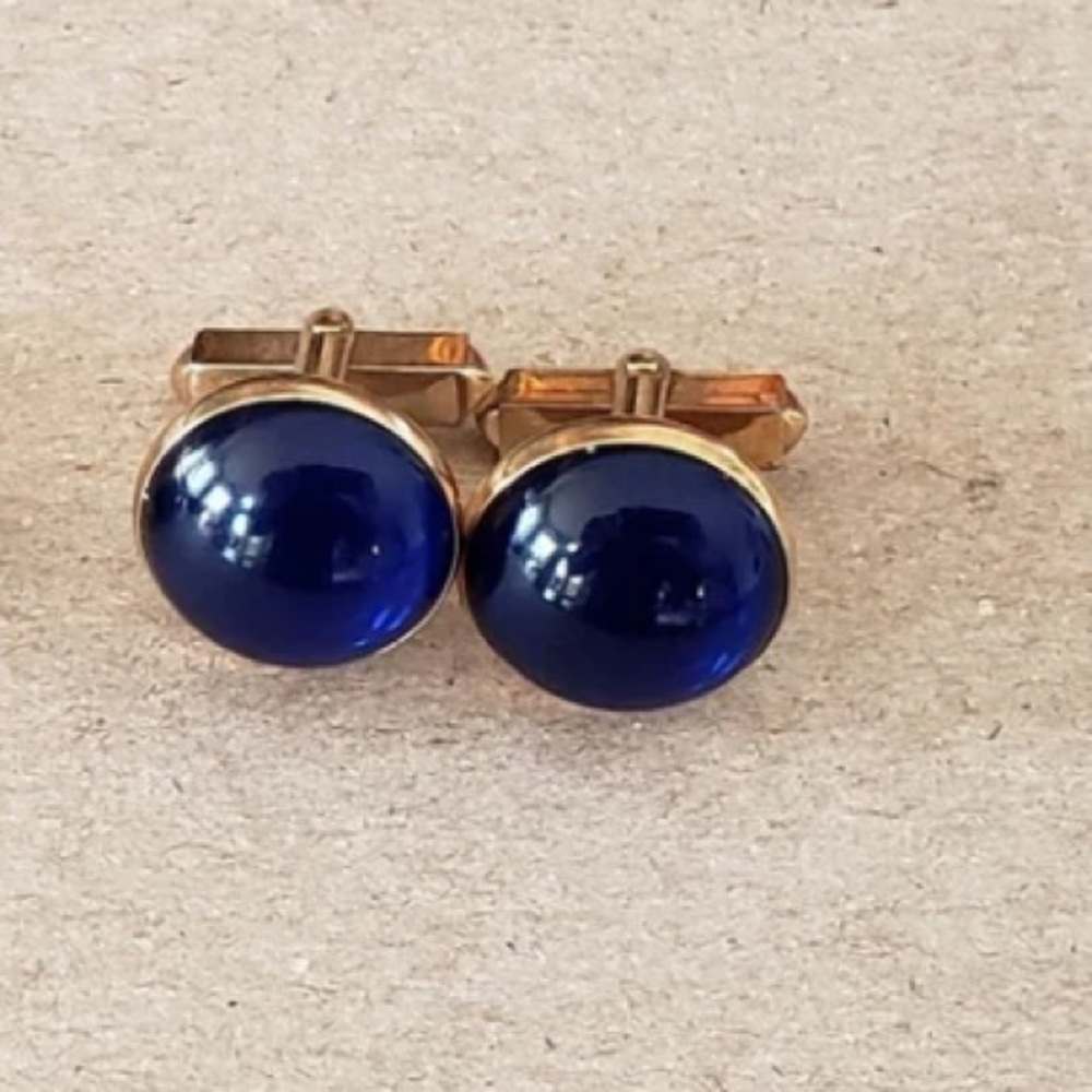 Vintage Blue Glass Cufflinks Swank - Gem